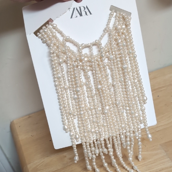 Zara | Jewelry | Zara Pearl Cascade Bib Choker Necklace Cream White Nwt ...